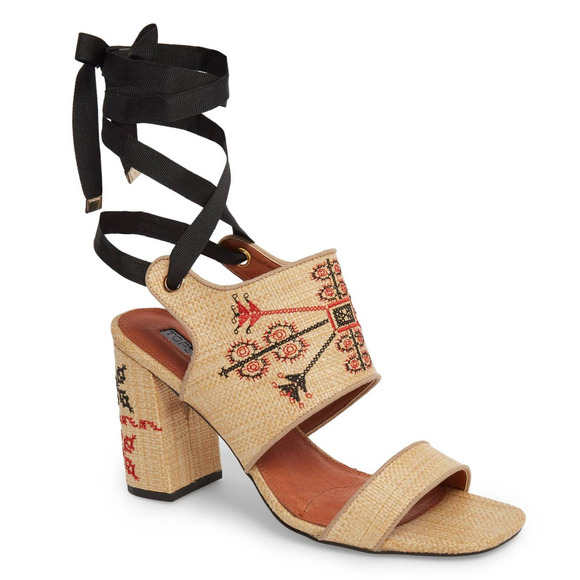 Topshop | Shoes | Topshop Roxanne Embroidered Sandals 35 Heels Lace Up ...